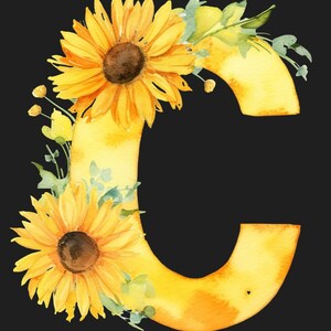 Sunflower Watercolor Alphabet Clipart: Floral Letters, Scrapbooking ...