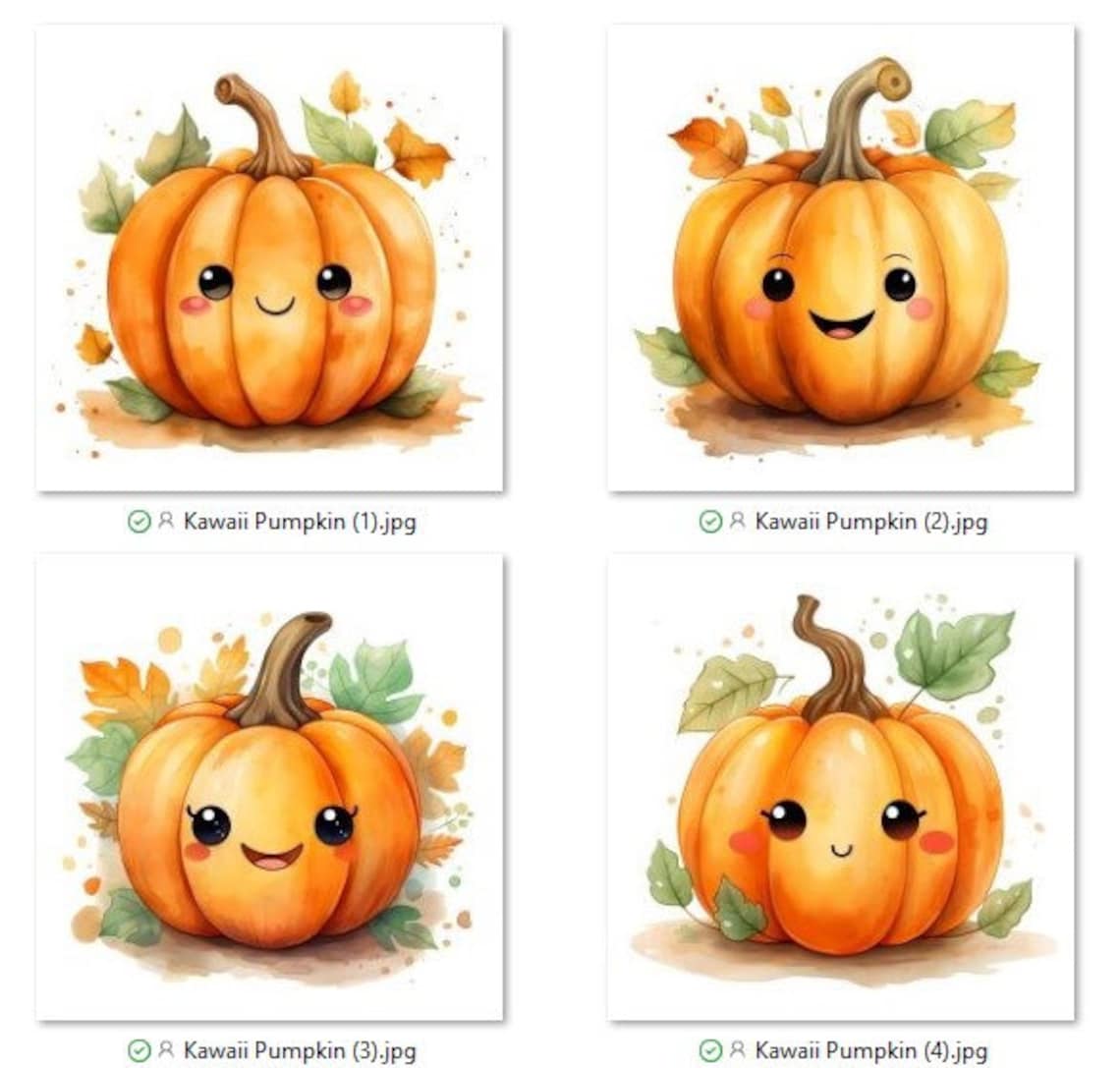 Watercolor Cute Kawaii Pumpkin Clipart Autumn Clip Art Pastel - Etsy
