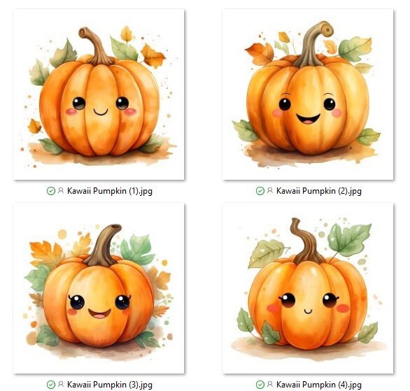 Watercolor Cute Kawaii Pumpkin Clipart Autumn Clip Art Pastel Pumpkins ...