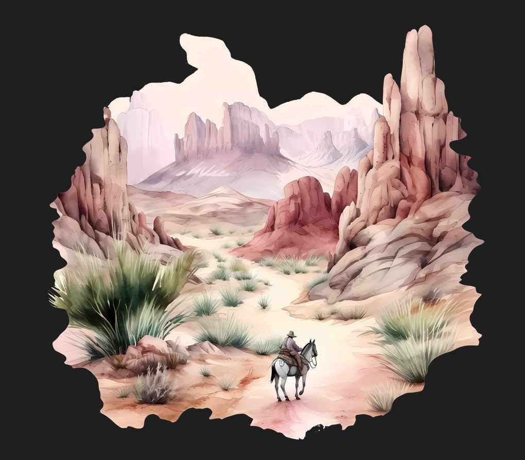 38 Vintage Western Life Clipart Bundle: Watercolor Wild Western PNG ...