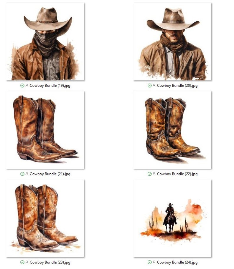 Watercolor Cowboy Clipart Bundle: Western Boots, Hats, and Scenery (PNG ...