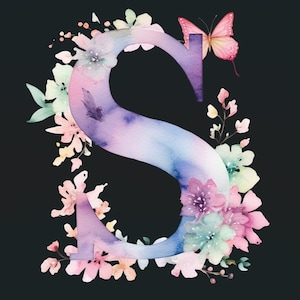 Pastel Butterfly Alphabet Clipart - Watercolor Floral Letters for ...