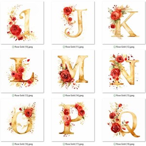 Watercolor Rose Alphabet Clipart: Floral Letters, Sublimation ...