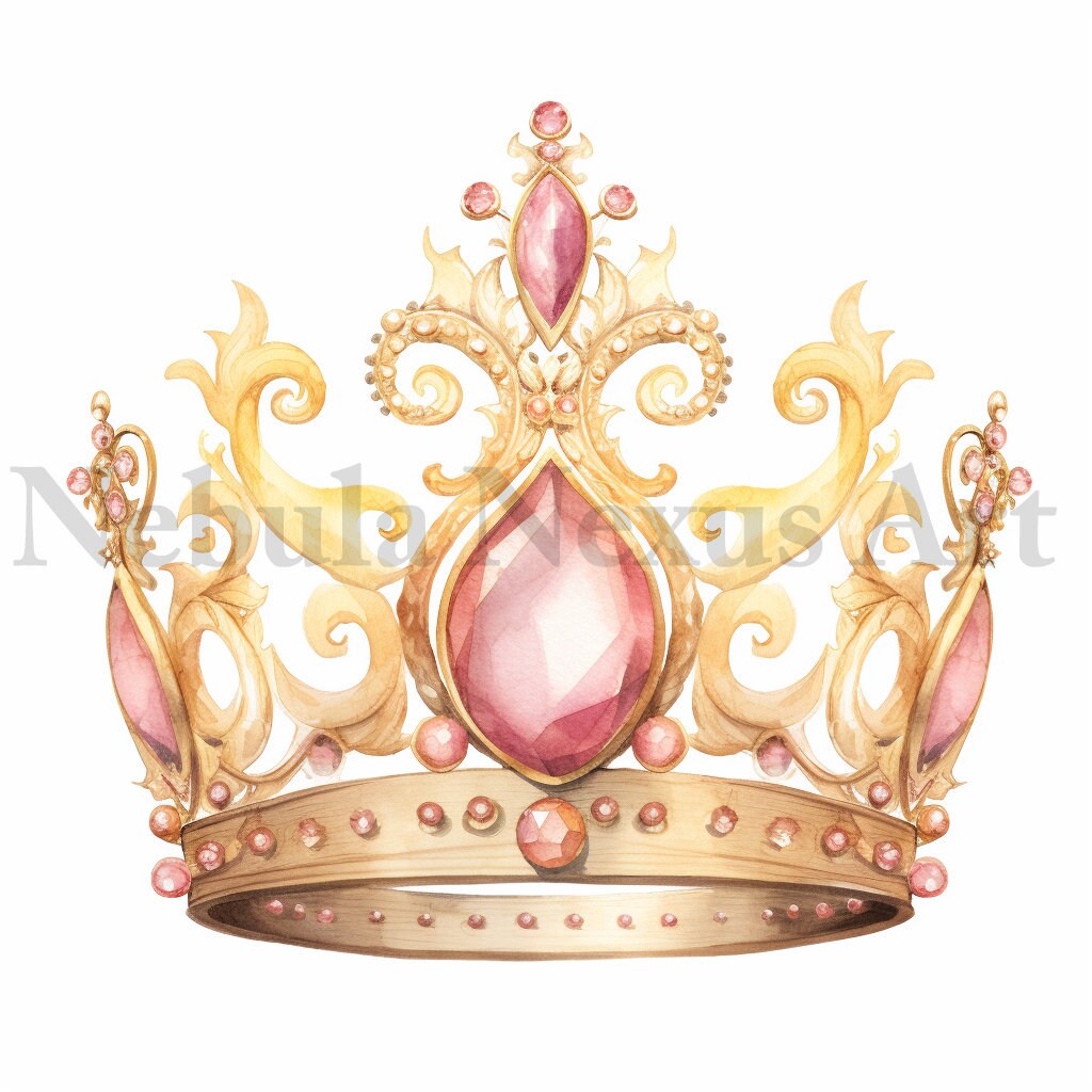 8 High Quality Watercolor Golden Pink Crown JPG, Vintage Princess ...