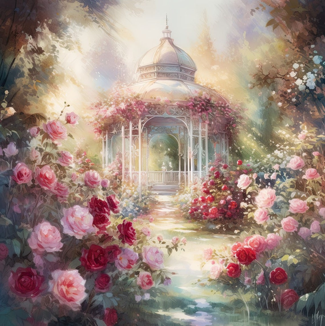Enchanted Rose Arbor Digital Papers: Romantic Garden High-resolution ...