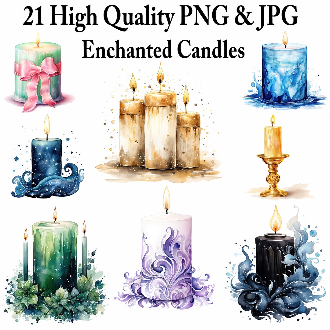 21 Enchanted Candle Watercolor Clipart Collection: Illuminating ...