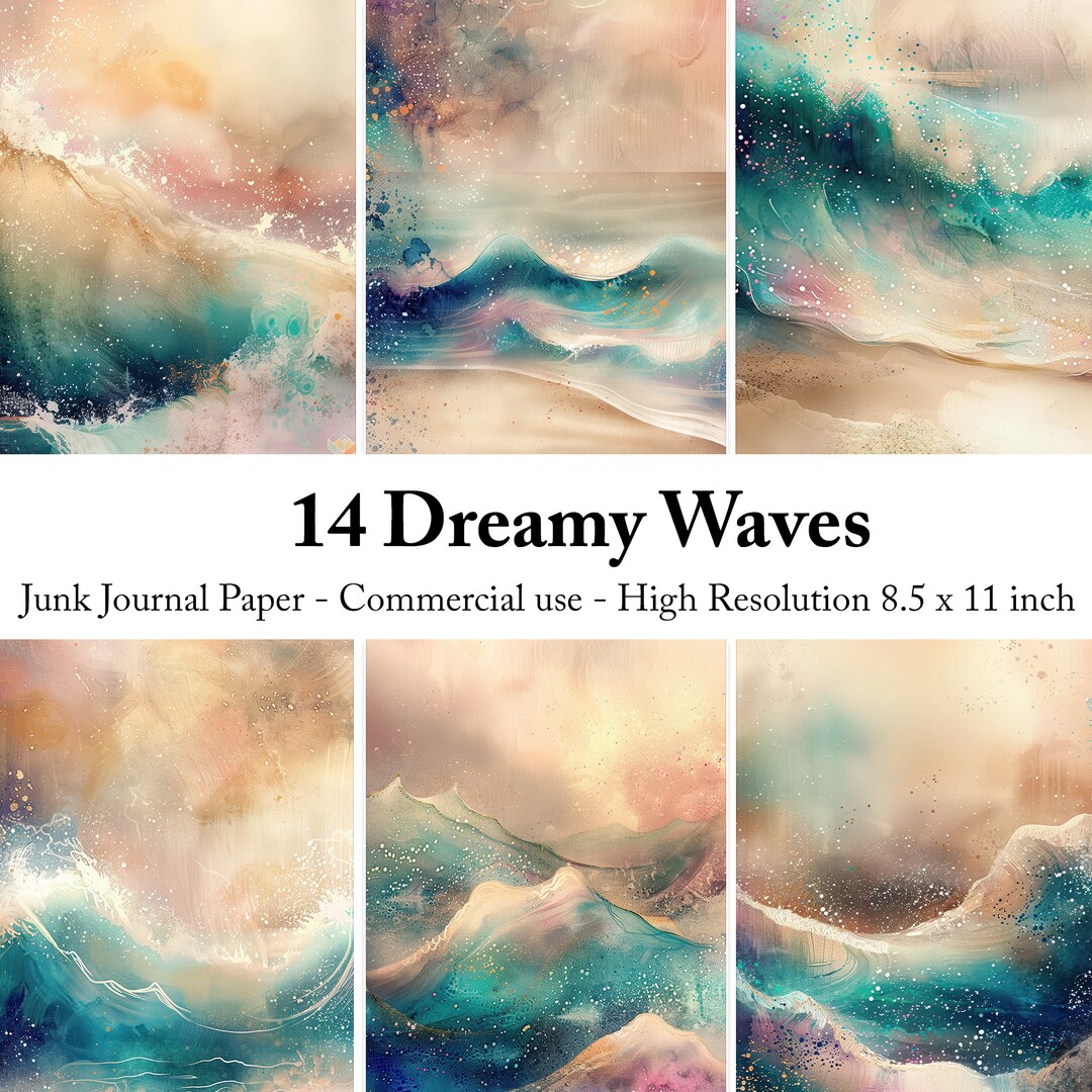Dreamy Ocean Waves Digital Paper: Nautical Junk Journal (digital ...