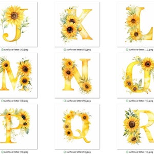 Sunflower Watercolor Alphabet Clipart: Floral Letters, Scrapbooking ...