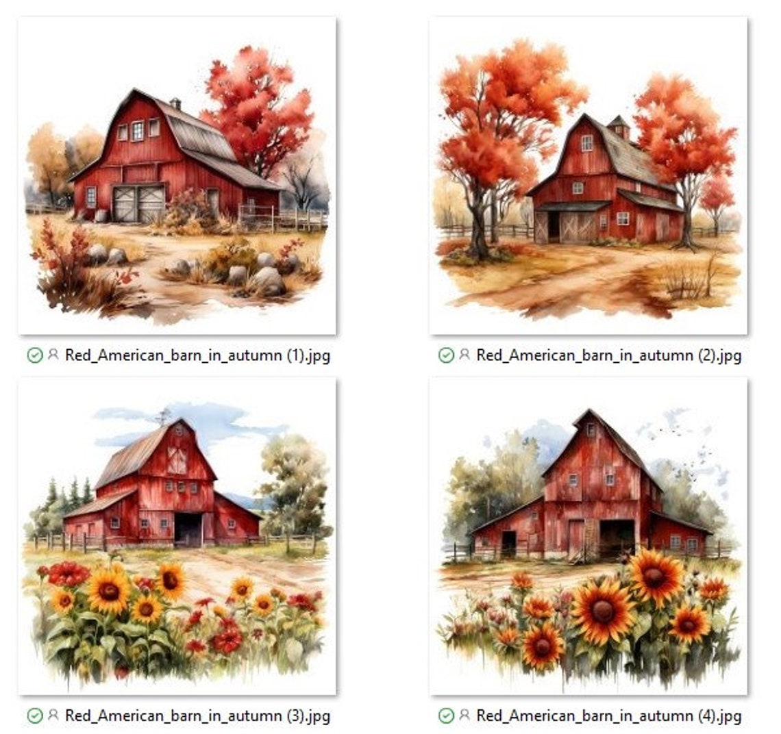 16 Red Farm Barn Watercolor Clipart Farmhouse Clipart Barn Bundle PNG ...