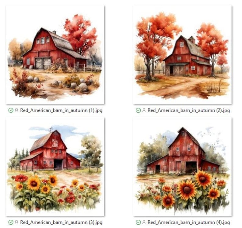 16 Red Farm Barn Watercolor Clipart Farmhouse Clipart Barn Bundle PNG ...