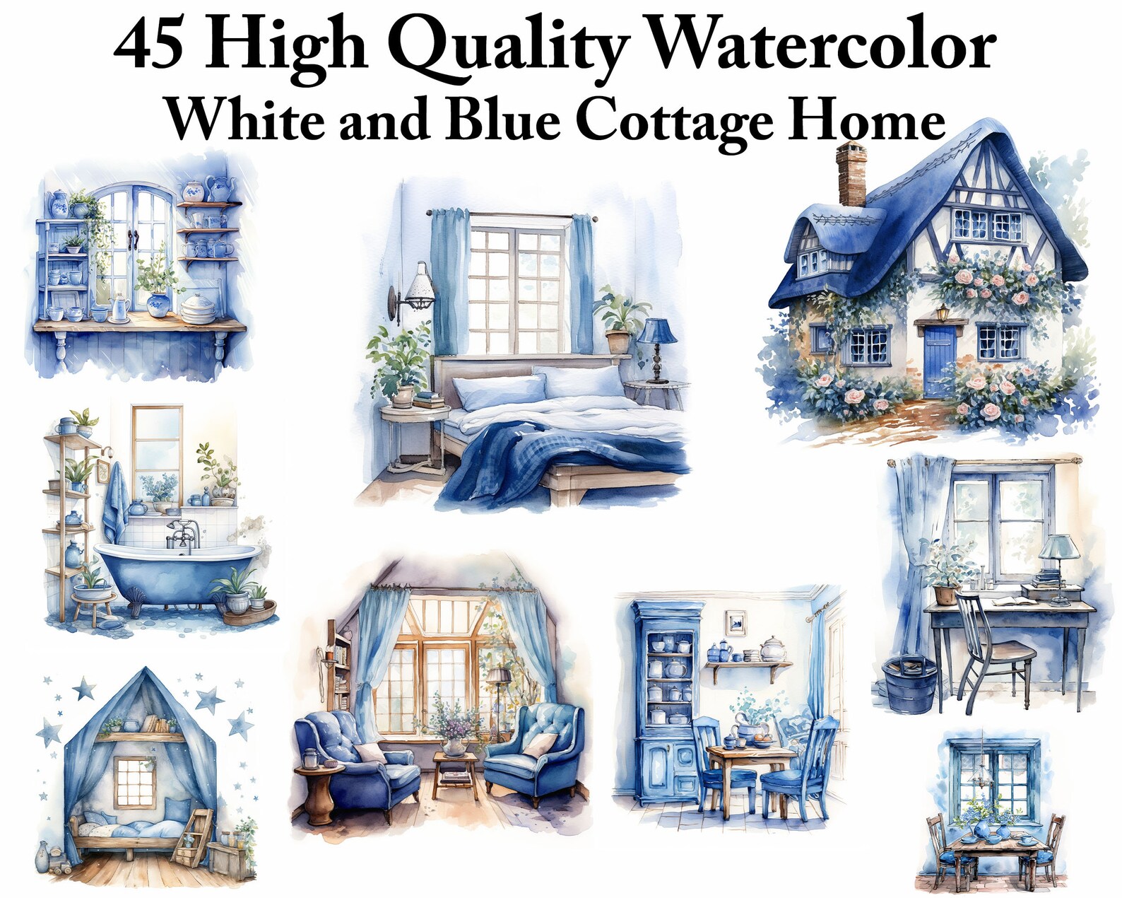 45 Watercolor Cozy Cottage Core Clipart Watercolor House Home - Etsy