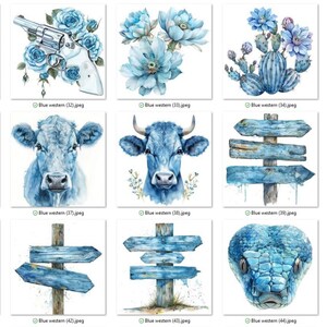 Watercolor Blue Western Clipart Bundle (PNG & JPG) - Etsy