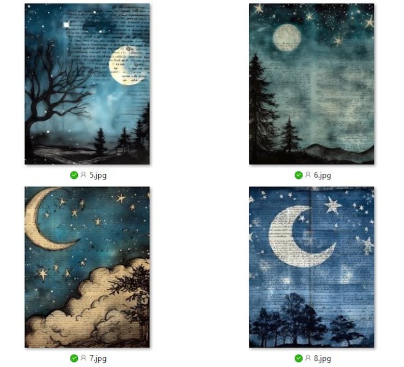 Celestial Moon Junk Journal Pages, Starry Night Collage Sheets, Digital ...