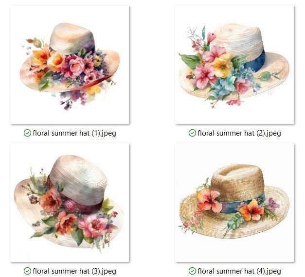 Floral Hat Watercolor Clipart Set: Summer Fashion PNG JPG (digital ...