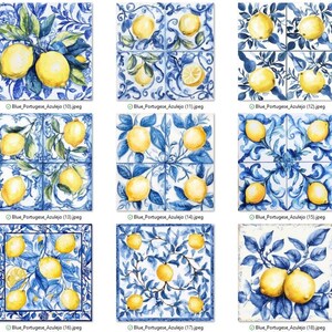 Lemon & Blue Azulejo Tile Digital Paper: Mediterranean Patterns ...