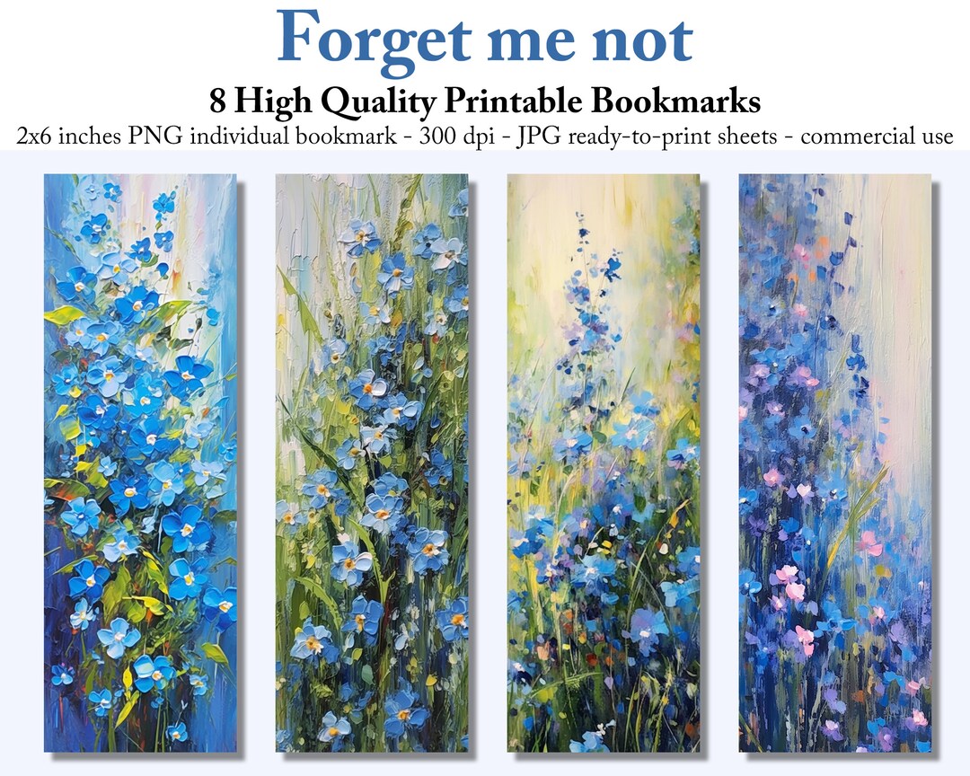 Printable Forget Me Not Bookmarks - Floral Art for Book Lovers Digital ...