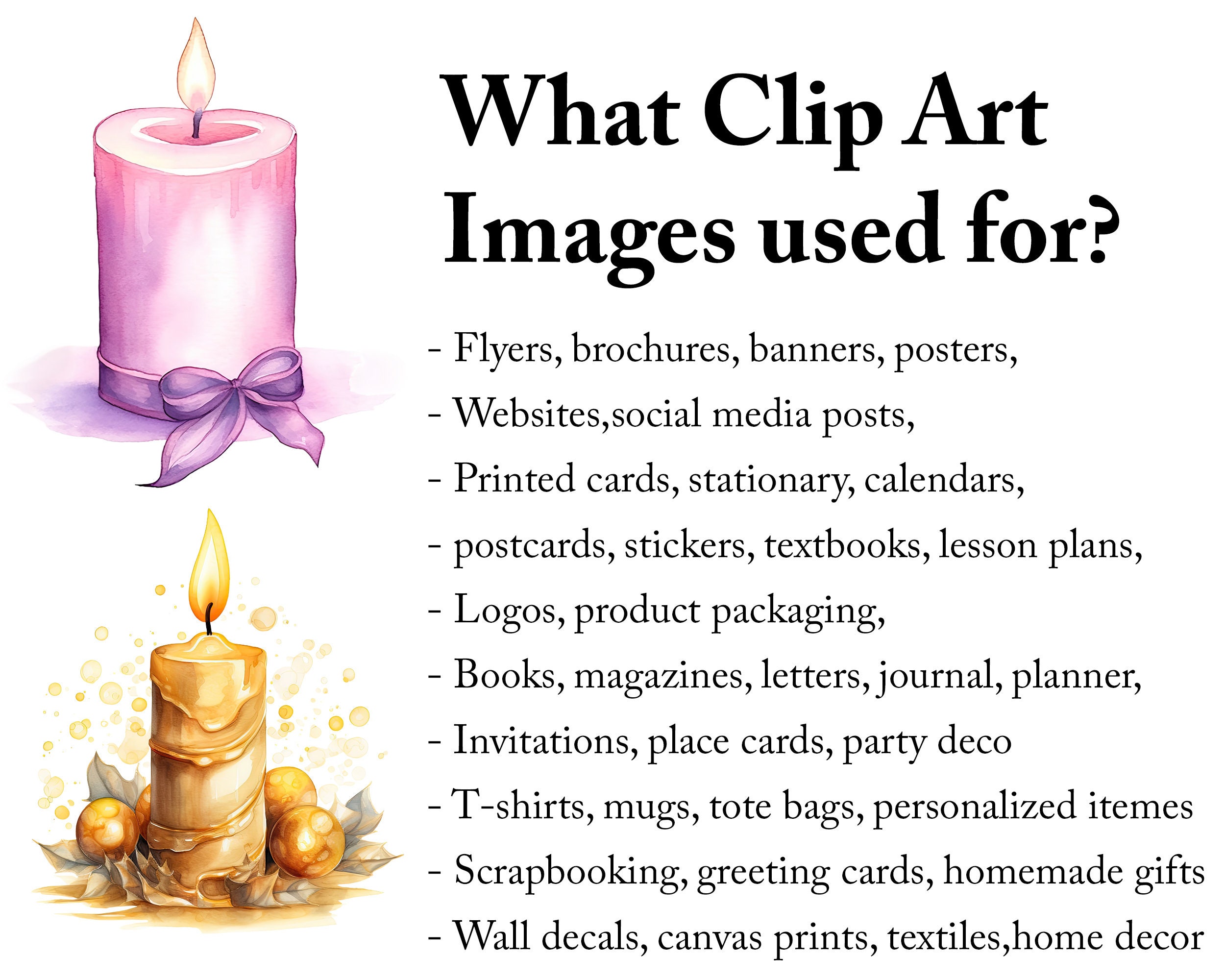 21 Enchanted Candle Watercolor Clipart Collection: Illuminating ...