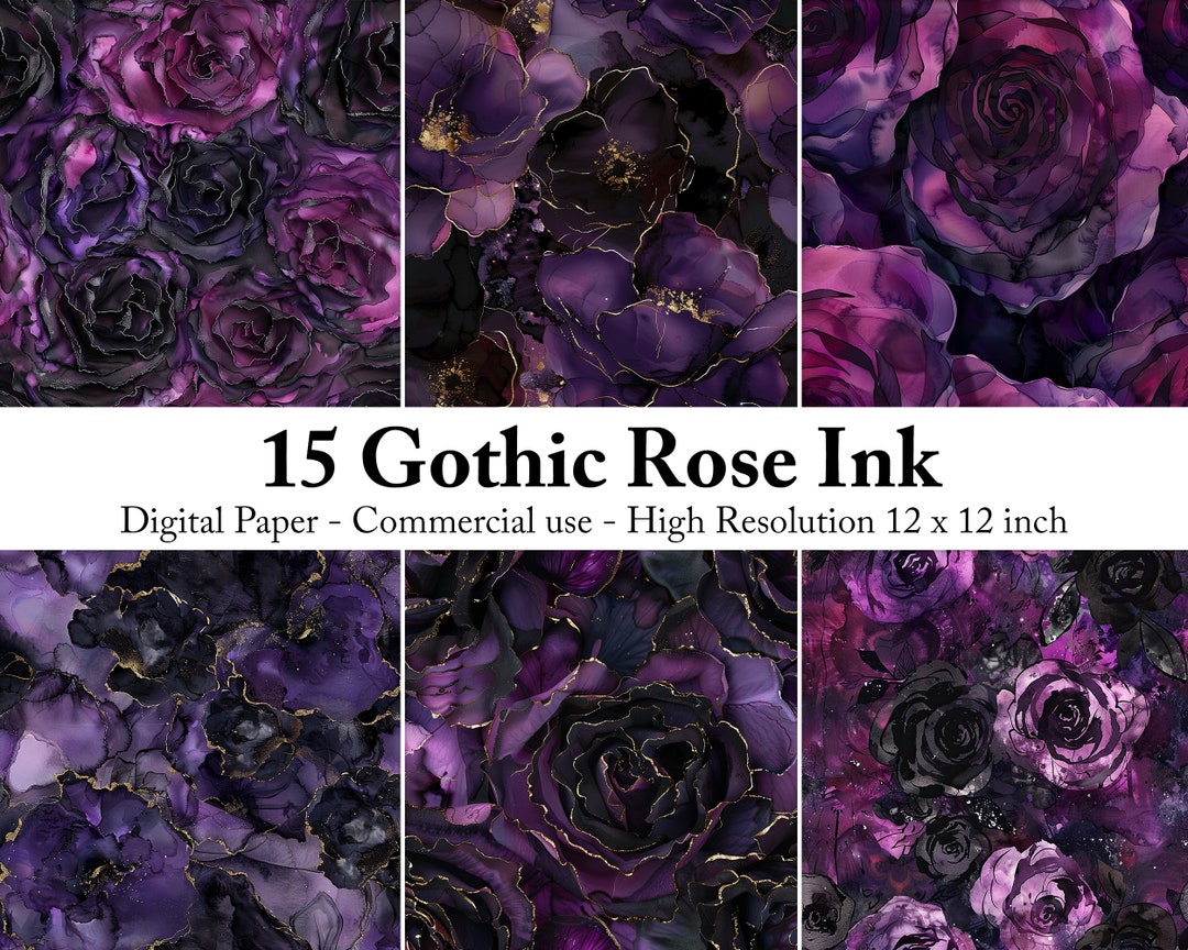 Gothic Rose Ink Digital Paper: Seamless Floral Patterns (commercial Use ...