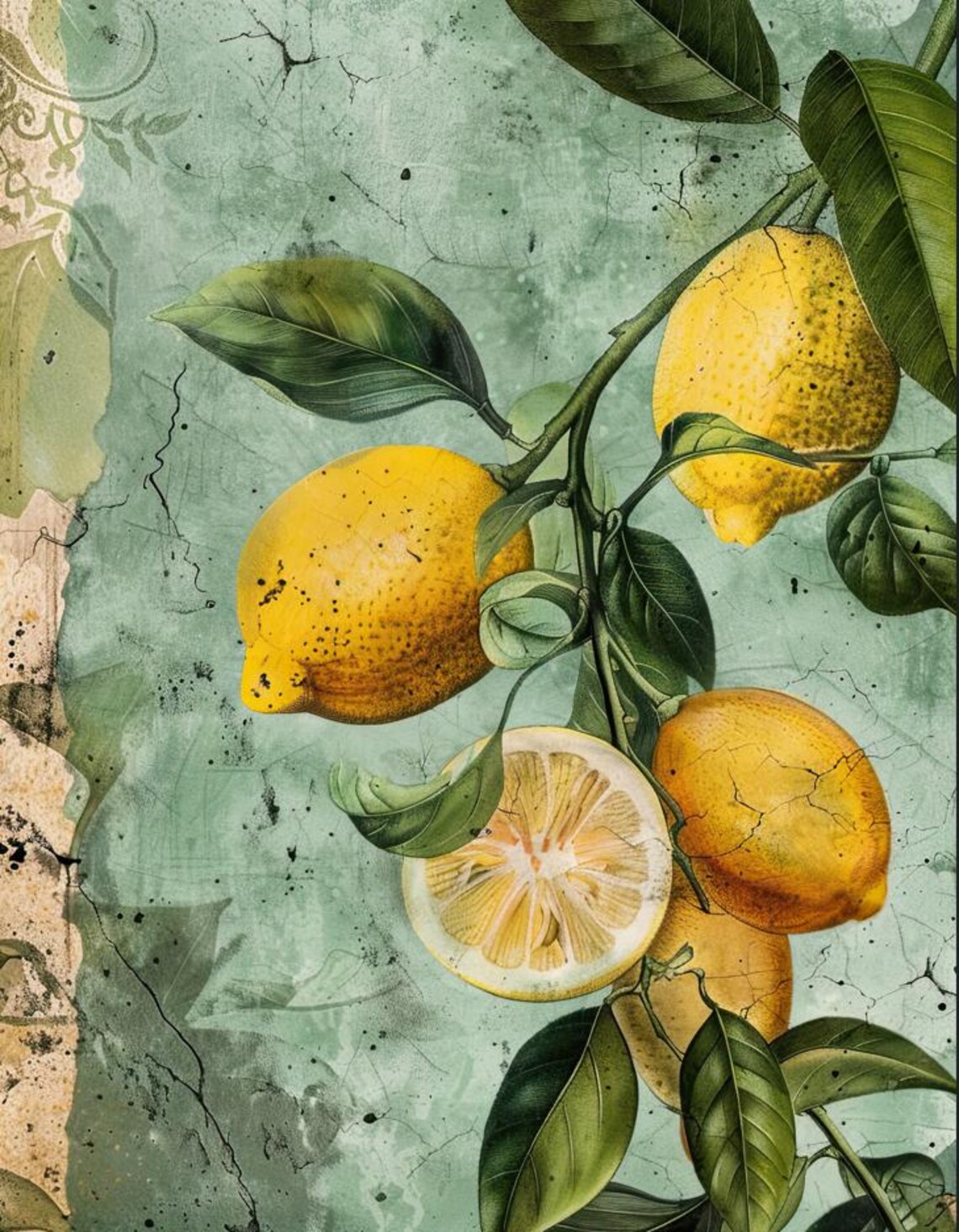 Vintage Lemon Digital Paper: Citrus Scrapbook Collage (digital Download ...