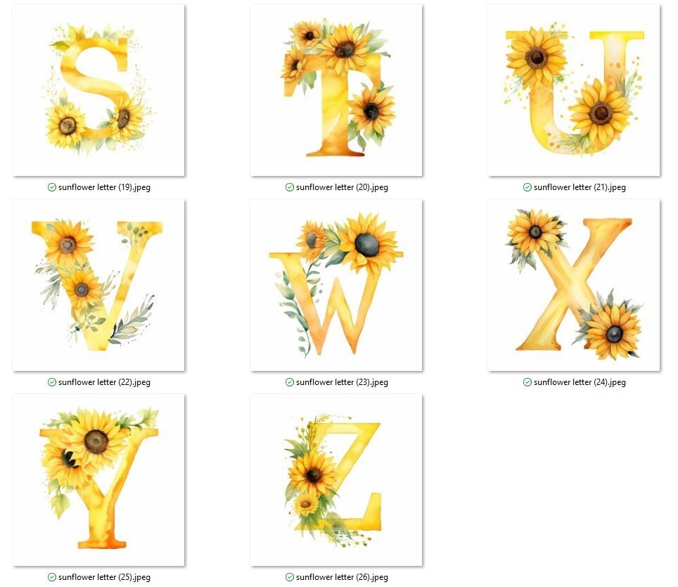 Sunflower Watercolor Alphabet Clipart: Floral Letters, Scrapbooking ...