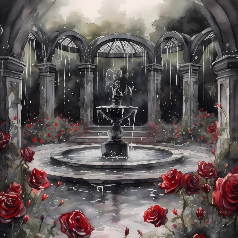 Gothic Red Rose Garden Digital Paper: Dark Academia Scrapbooking (12x12 ...