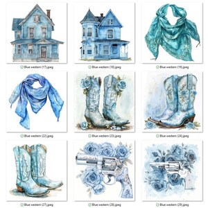Watercolor Blue Western Clipart Bundle (PNG & JPG) - Etsy