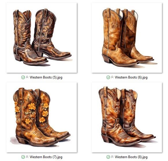 Watercolor Cowboy Boots Clipart: Rustic Western PNG Bundle (commercial ...