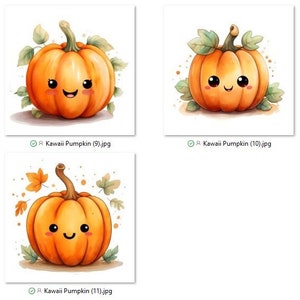 Watercolor Cute Kawaii Pumpkin Clipart Autumn Clip Art Pastel Pumpkins ...