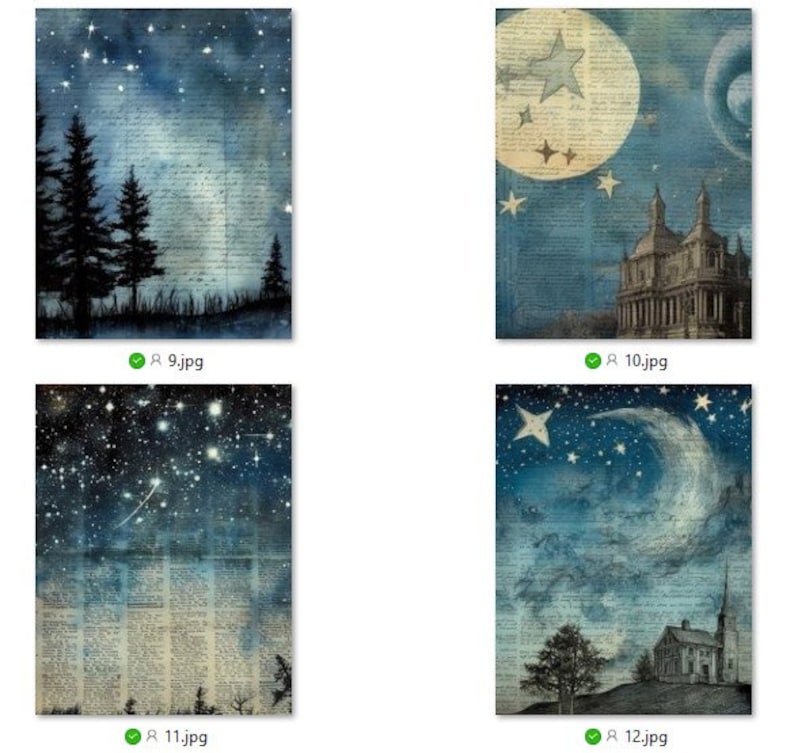Celestial Moon Junk Journal Pages, Starry Night Collage Sheets, Digital ...