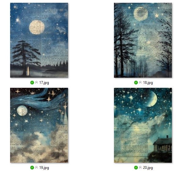 Celestial Moon Junk Journal Pages, Starry Night Collage Sheets, Digital ...