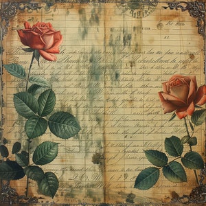 Printable Parisian Vintage Rose Letter Papers, Vintage Romantic Digital ...