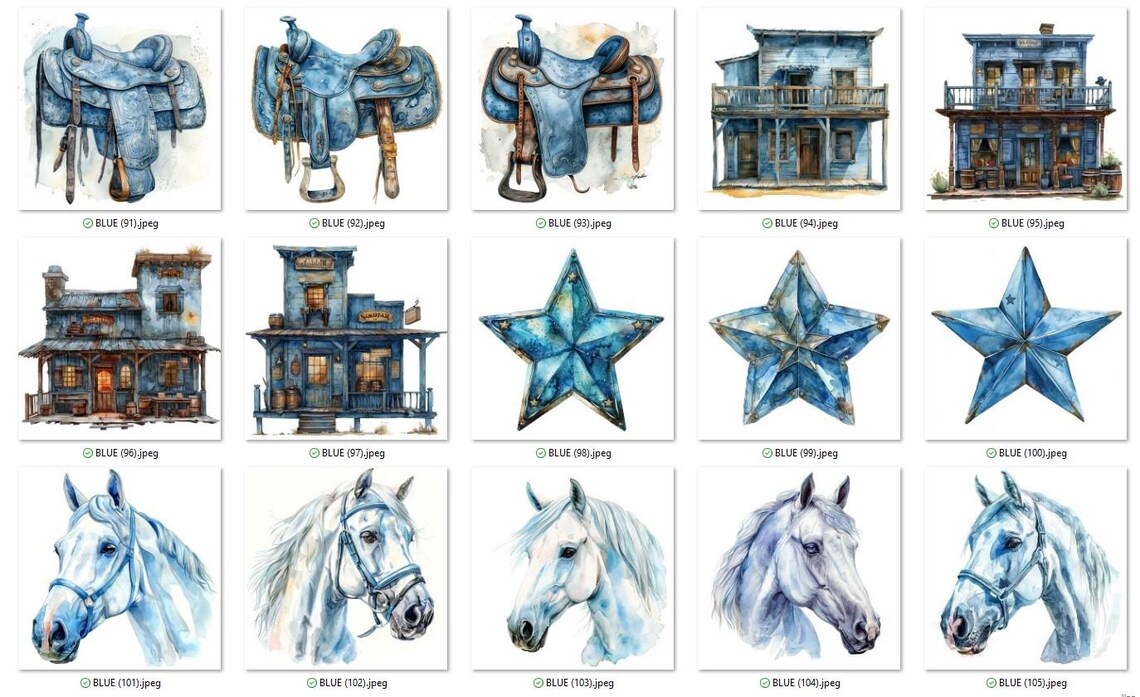 Watercolor Blue Western Clipart Bundle (PNG & JPG) - Etsy