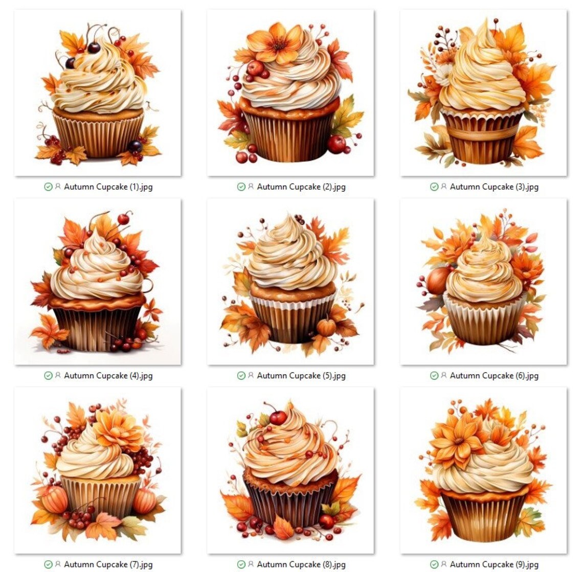Autumn Cupcake Clipart Bundle: Watercolor Floral Designs (PNG & JPG) - Etsy