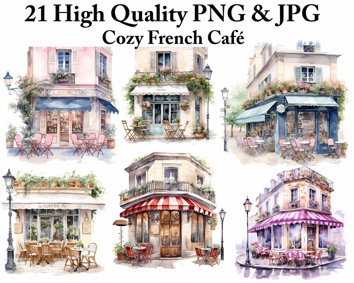 French Cafe Clipart Cozy Café Bundle PNG Parisian Restaurant Digital ...