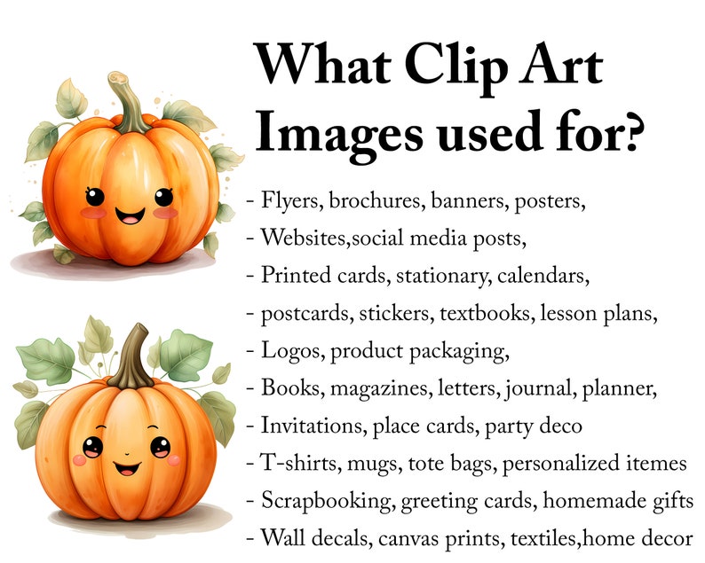 Watercolor Cute Kawaii Pumpkin Clipart Autumn Clip Art Pastel Pumpkins ...