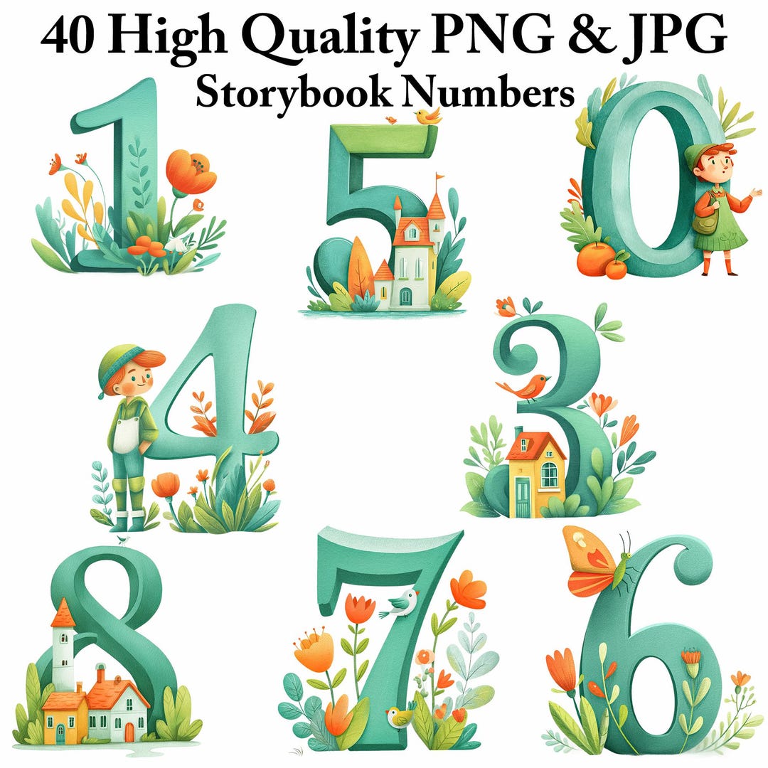 Fairytale Numbers Clipart, Watercolor Number Illustrations,kids Party ...