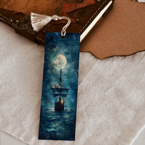Celestial Nautical Adventure Bookmarks - 12 Printable Ship & Moon Night ...