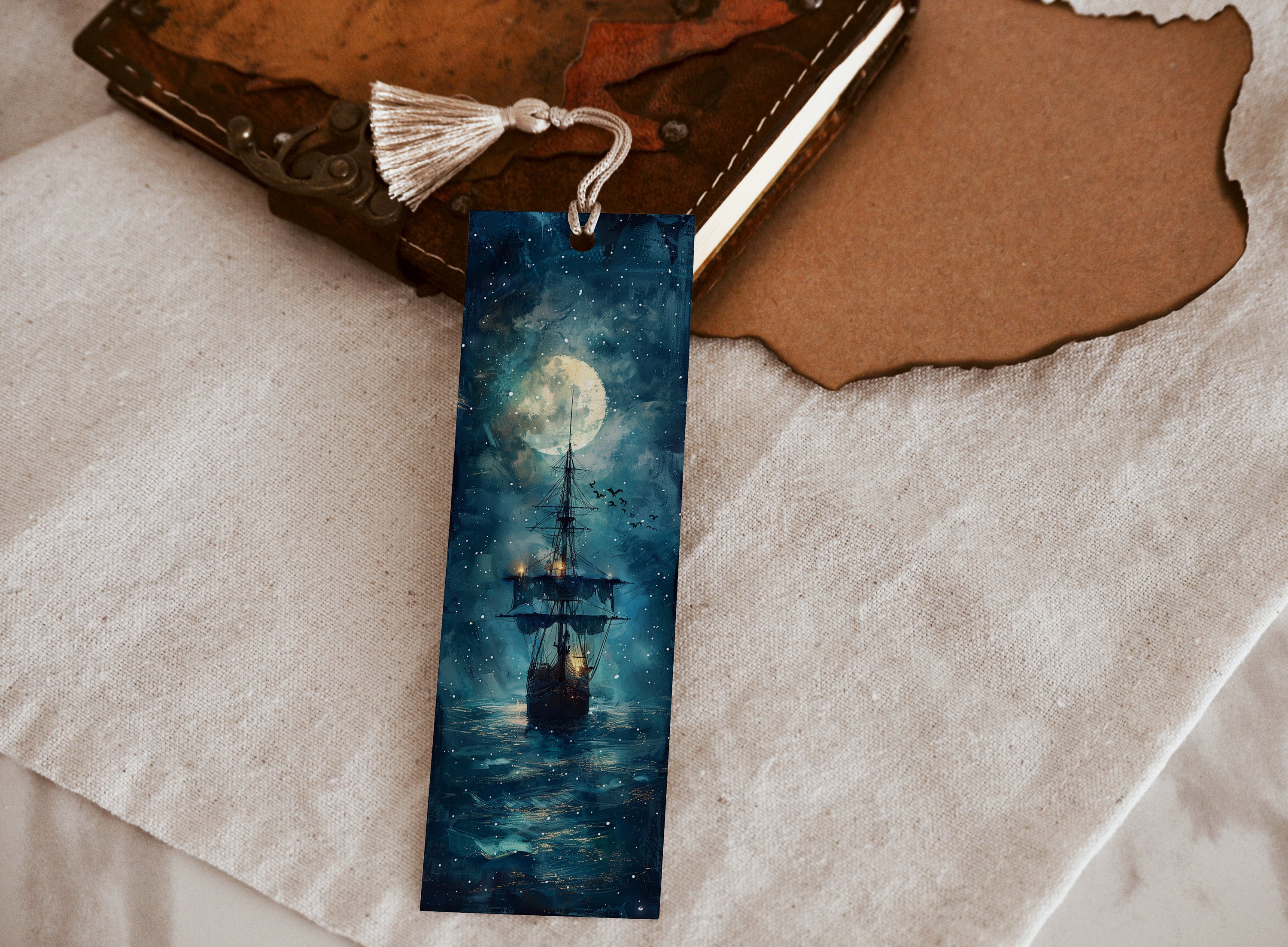 Celestial Nautical Adventure Bookmarks 12 Printable Ship & Moon Night ...