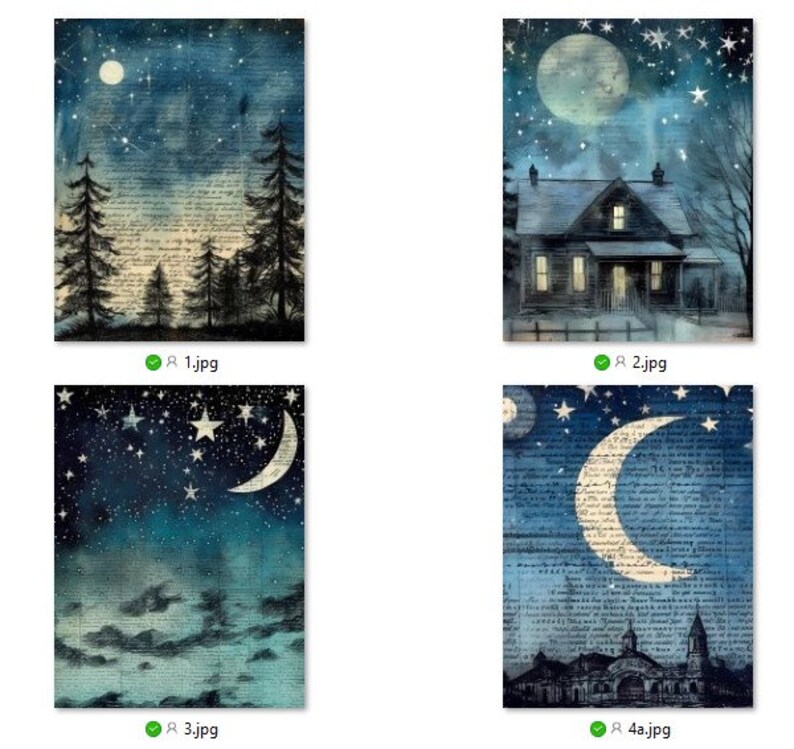 Celestial Moon Junk Journal Pages, Starry Night Collage Sheets, Digital ...