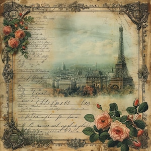 Printable Parisian Vintage Rose Letter Papers, Vintage Romantic Digital ...