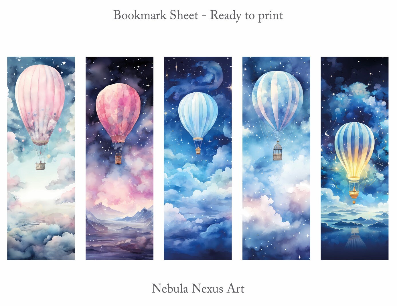 Watercolor Hot Air Balloon Night Bookmarks (digital Download) - Etsy