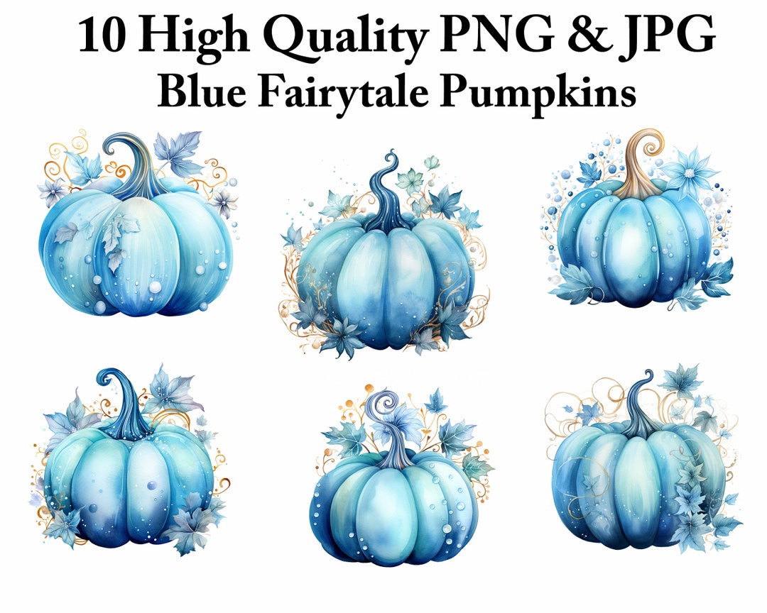 10 PNG Blue Pumpkin Watercolor Clipart, Fall Clipart, Autumn Clip Art ...