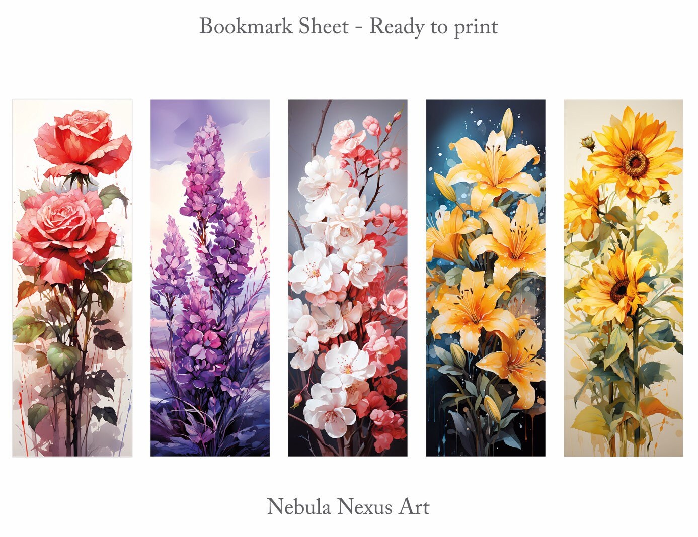 10 Watercolor Flowers Printable Bookmarks Digital Download JPG Bookmark ...