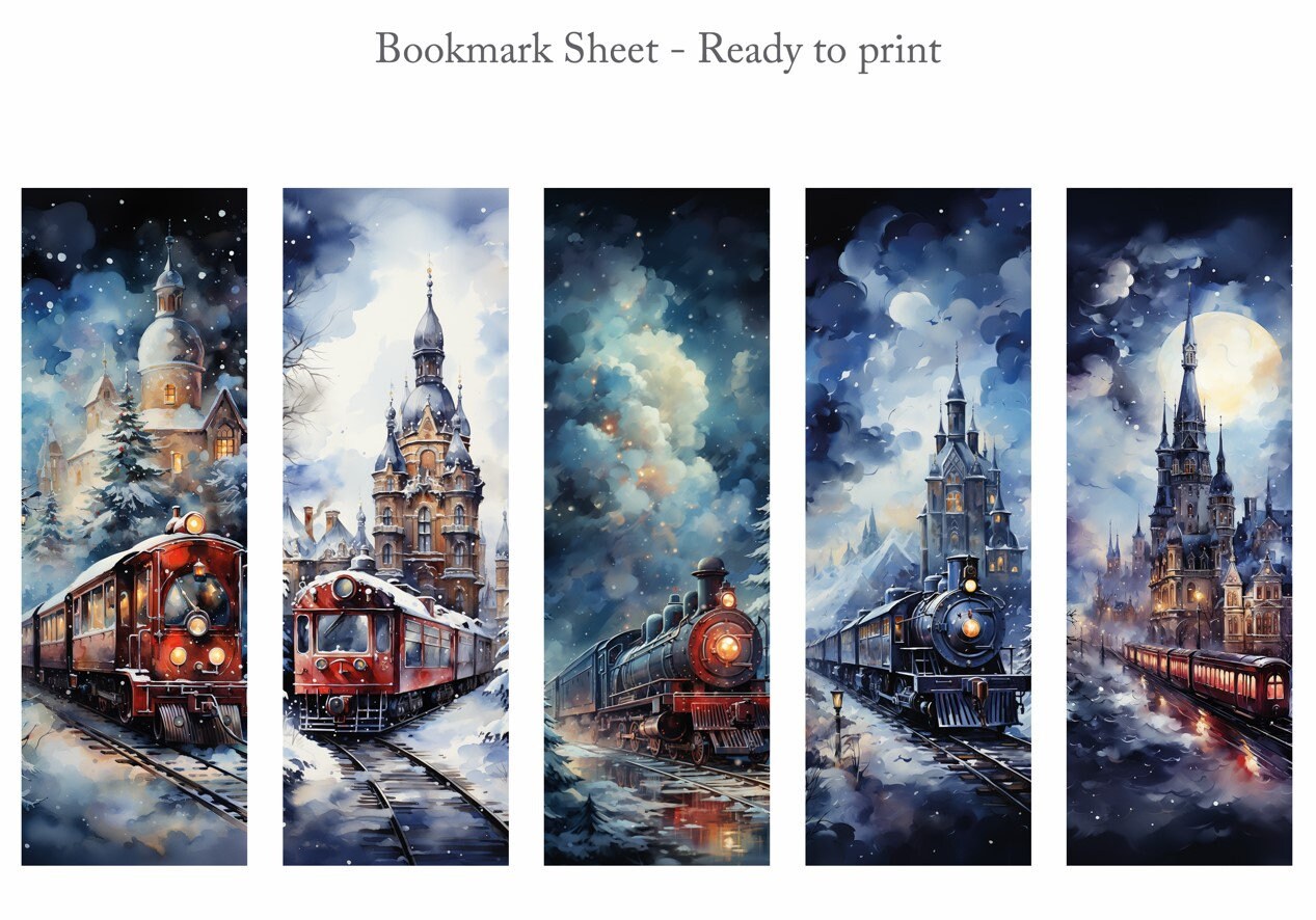 10 Watercolor Winter Train Printable Bookmarks Digital - Etsy