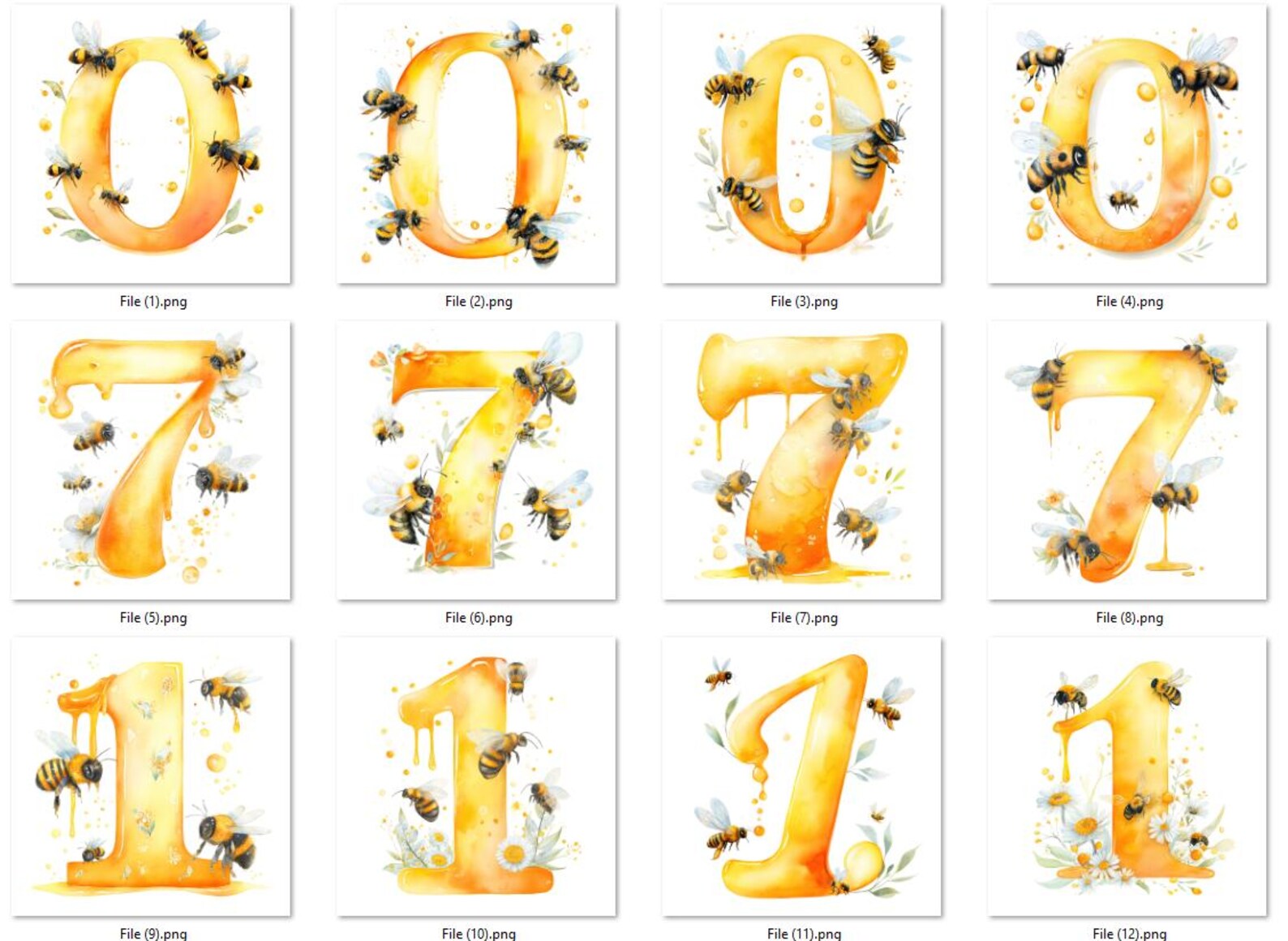 Honey Bee Number Clipart: Watercolor Bumblebee, Honeycomb (digital ...