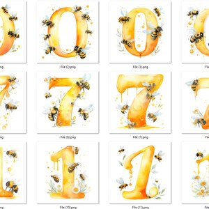 Honey Bee Number Clipart: Watercolor Bumblebee, Honeycomb (digital ...