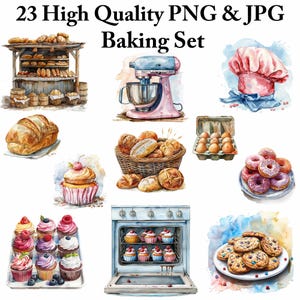 Watercolor Baking Clipart Set: Rustic Kitchen PNG Bundle (digital ...