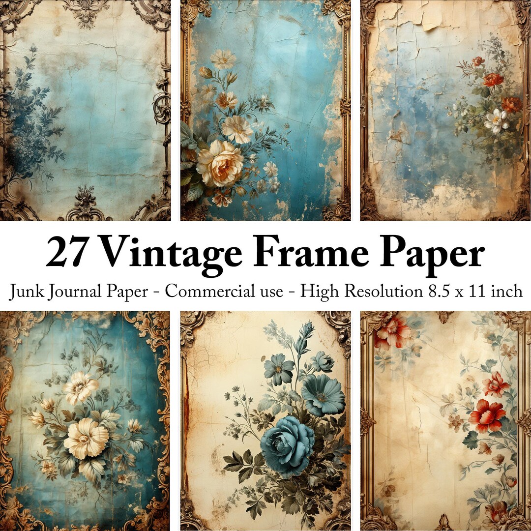 27 Antique Frame Digital Paper Pack, Rustic Floral & Frame Designs Junk ...