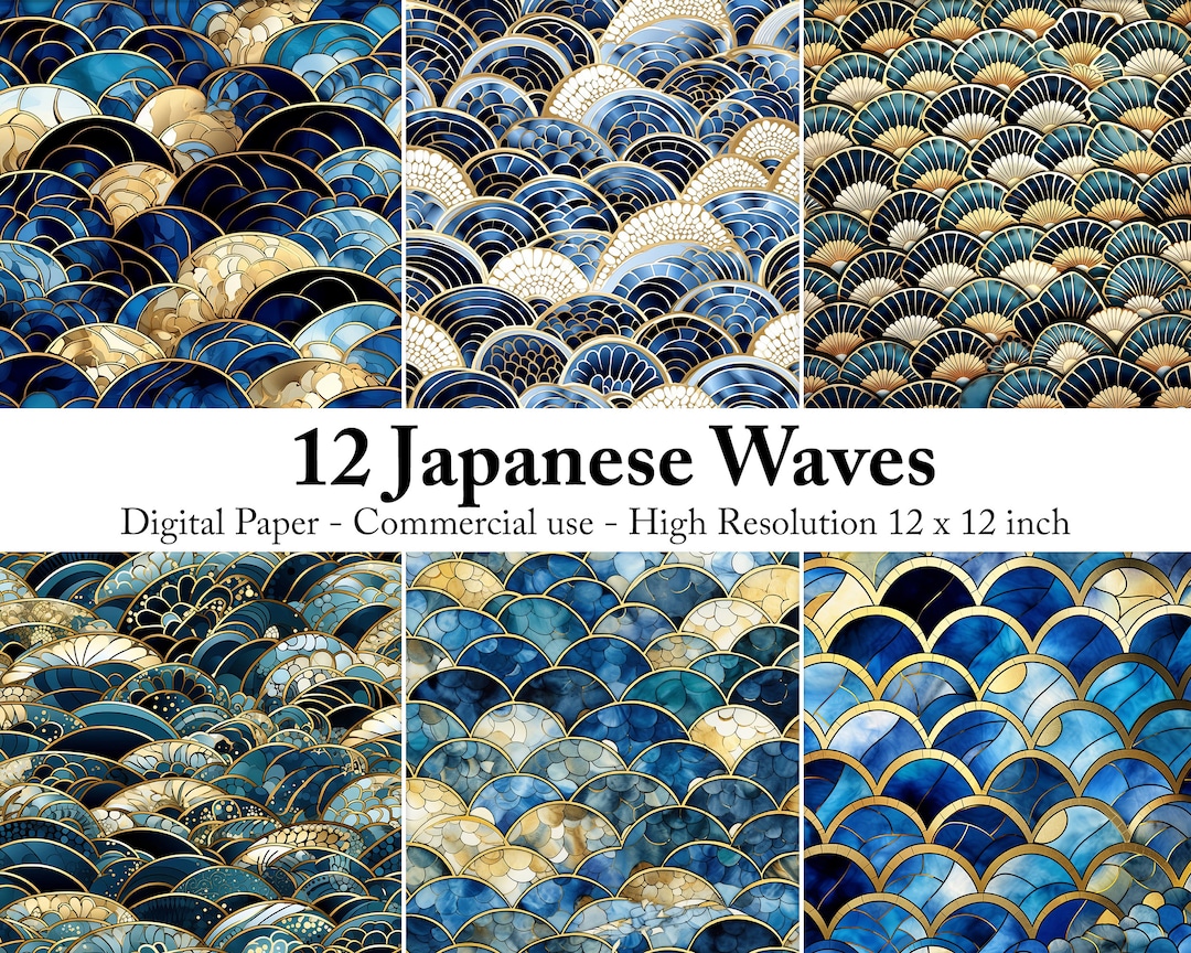Japanese Seigaiha Pattern Digital Paper Pack, Instant Download ...