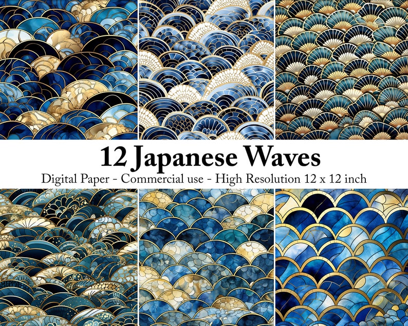 Japanese Seigaiha Pattern Digital Paper Pack, Instant Download ...